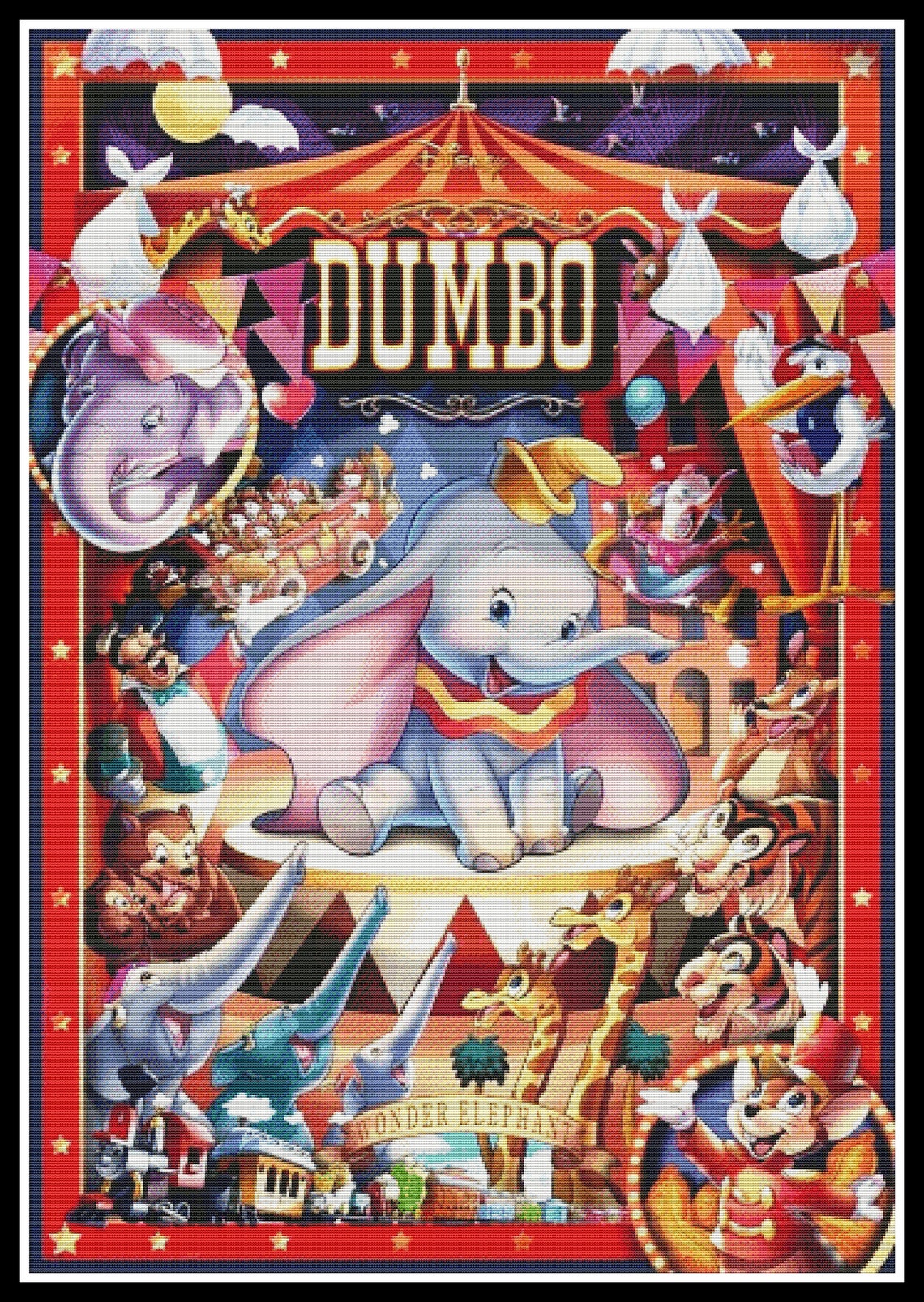 Dumbo Cross Stitch Pattern / Cartoon Dumbo Cross Stitch Chart / Cartoon ...