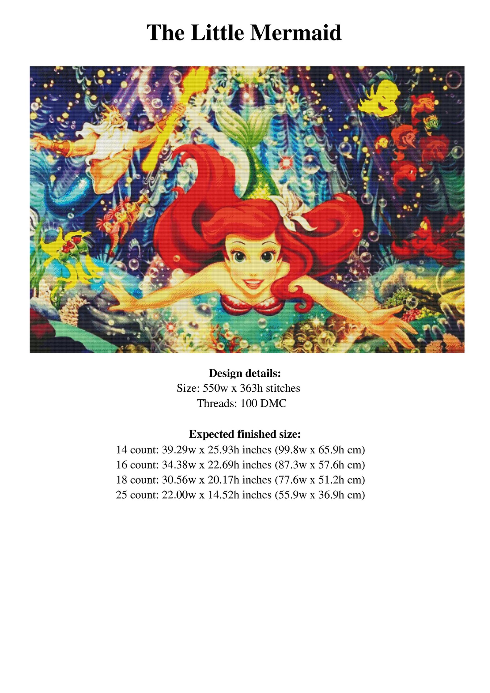 Princess Ariel Cross Stitch Pattern: the Little Mermaid (PDF Chart) - Etsy