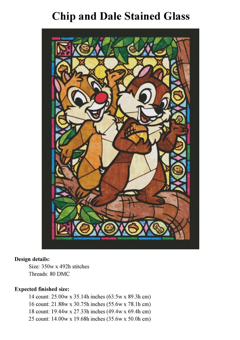 Chip and Dale Stained Glass Cross Stitch Pattern (PDF) - Etsy
