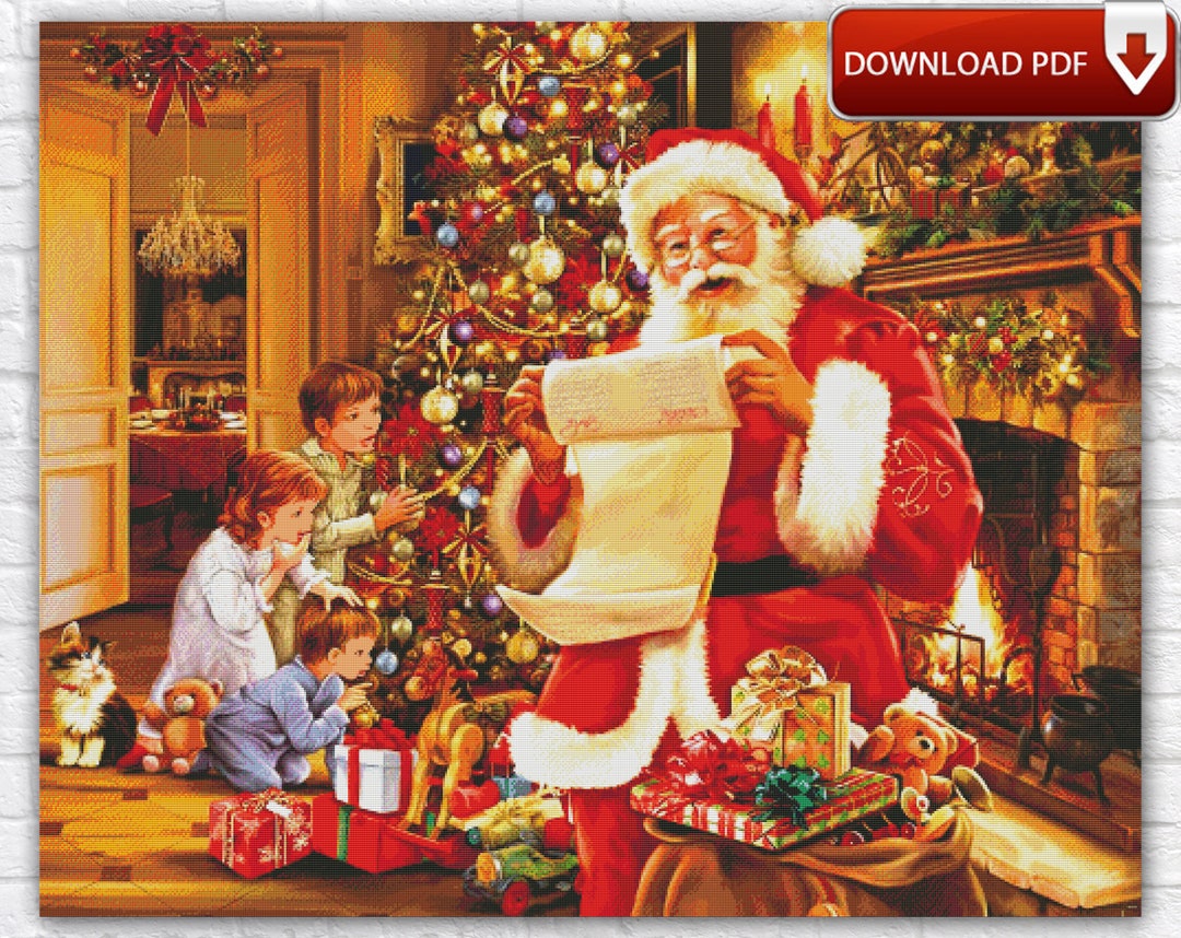 Santa Claus Christmas Cross Stitch Pattern: Holiday Scene (PDF Chart ...