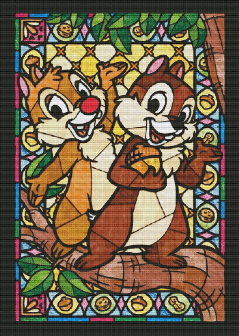 Chip and Dale Stained Glass Cross Stitch Pattern (PDF) - Etsy