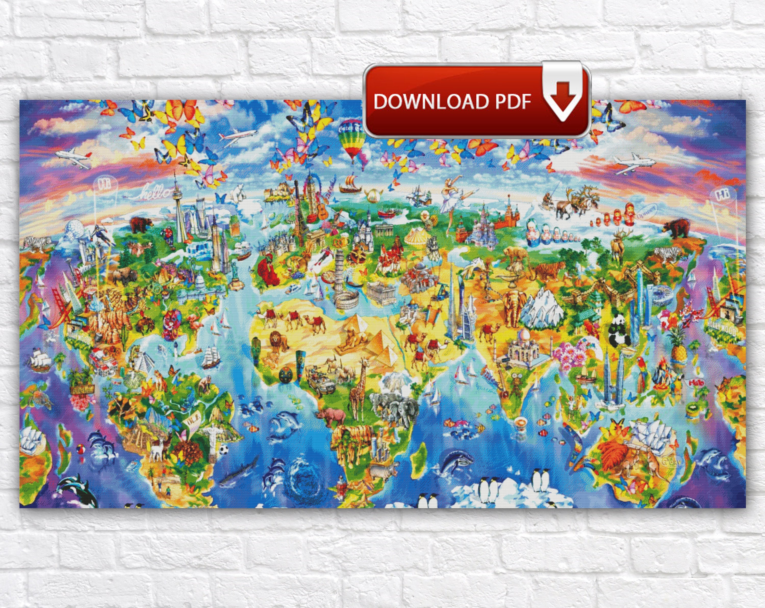 Earth Map Cross Stitch Pattern / World Map Cross Stitch Pattern / Ocean ...