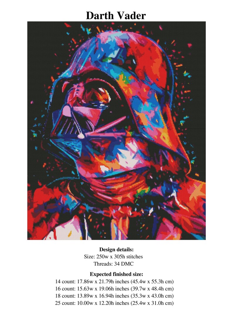 Darth Vader Cross Stitch Pattern / Star Wars Cross Stitch Pattern ...