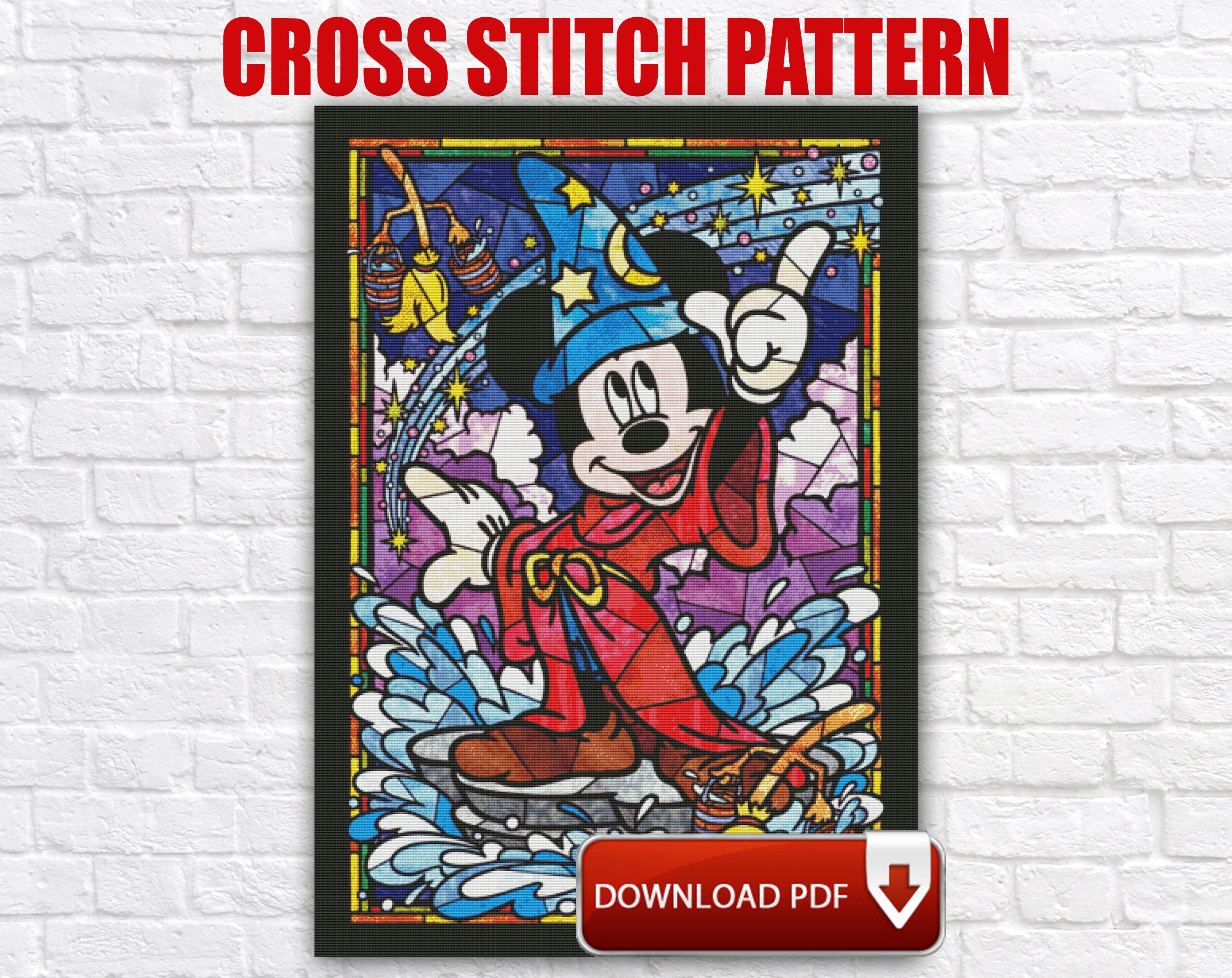 Mickey Mouse Cross Stitch Pattern / Mickey Cross Stitch Pattern / Mickey Mouse Stained Glass PDF ...