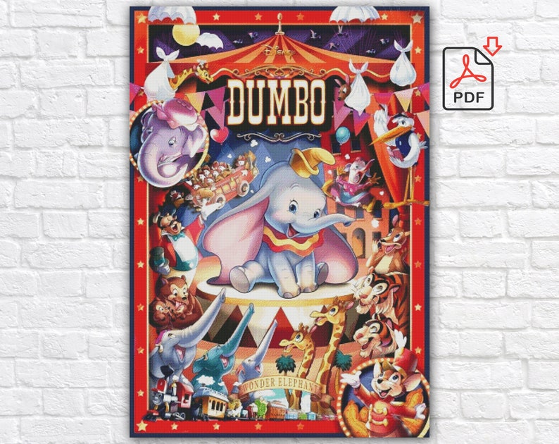 Dumbo Cross Stitch Pattern / Cartoon Dumbo Cross Stitch Chart / Cartoon ...