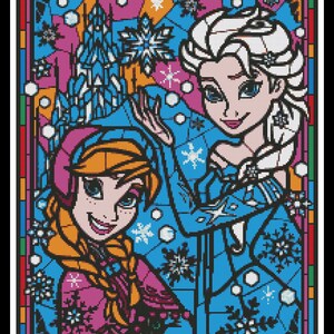 Frozen Stained Glass Cross Stitch Pattern / Elsa and Anna Cross Stitch ...