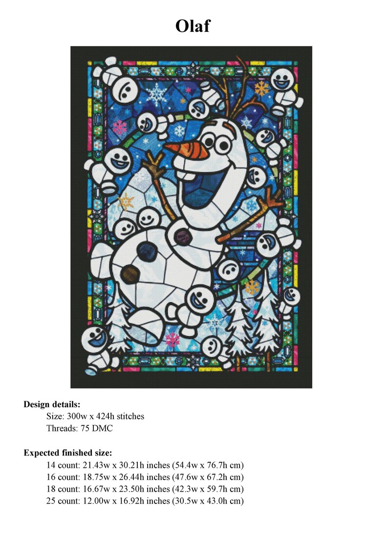 Olaf Cross Stitch Pattern / Frozen Stained Glass Cross Stitch Pattern ...