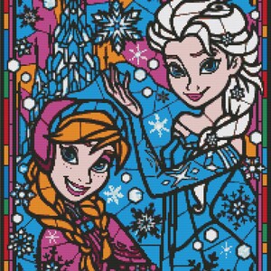 Frozen Stained Glass Cross Stitch Pattern / Elsa and Anna Cross Stitch ...