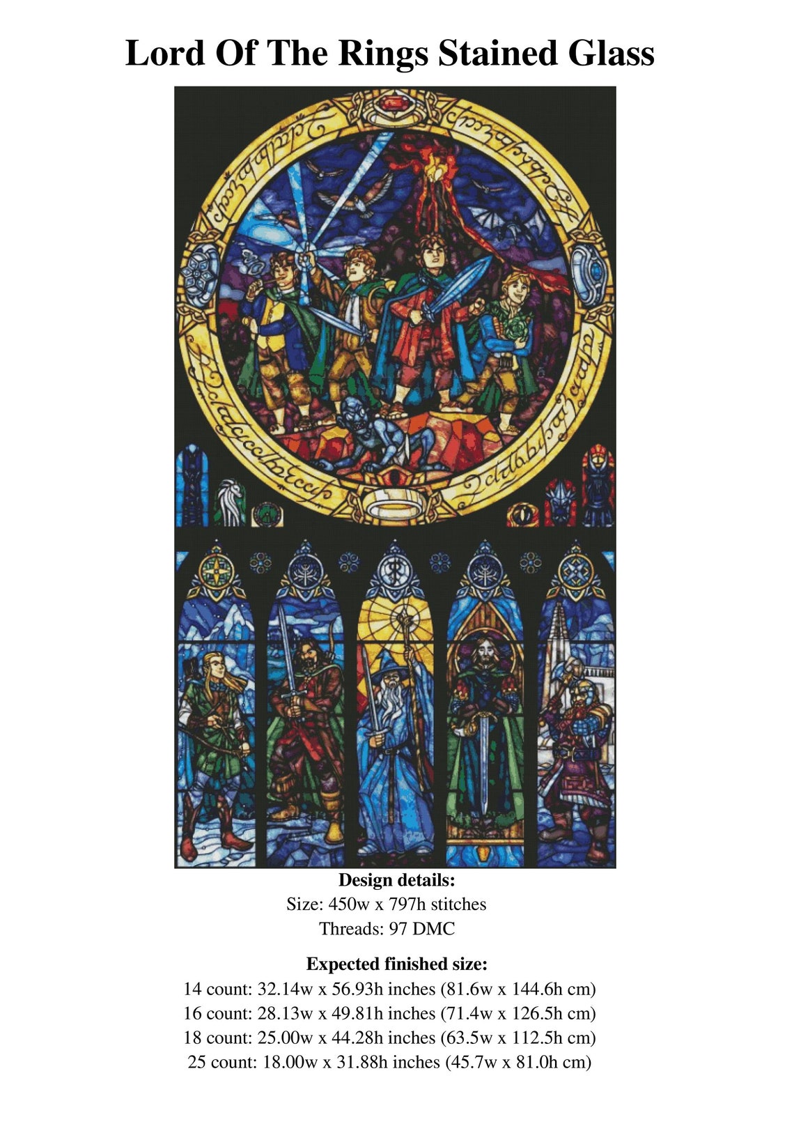 Lord of the Rings Stained Glass Cross Stitch Pattern / Hobbit Movie PDF ...
