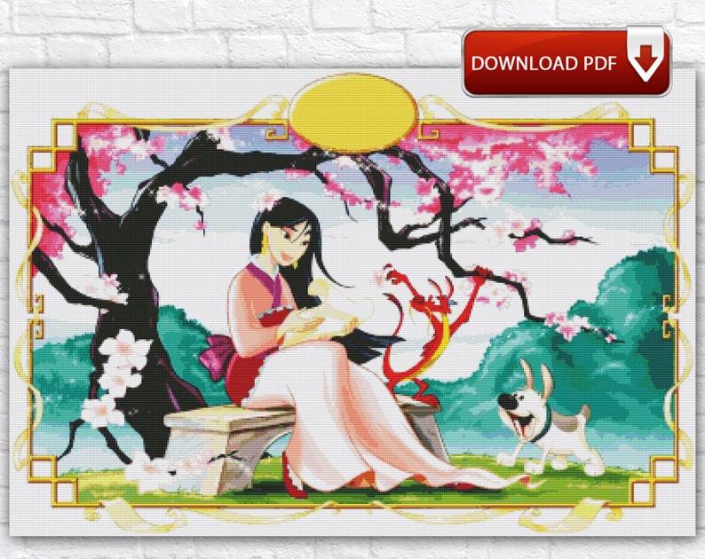 Princess Mulan Cross Stitch Pattern: Cartoon Character (digital Chart ...