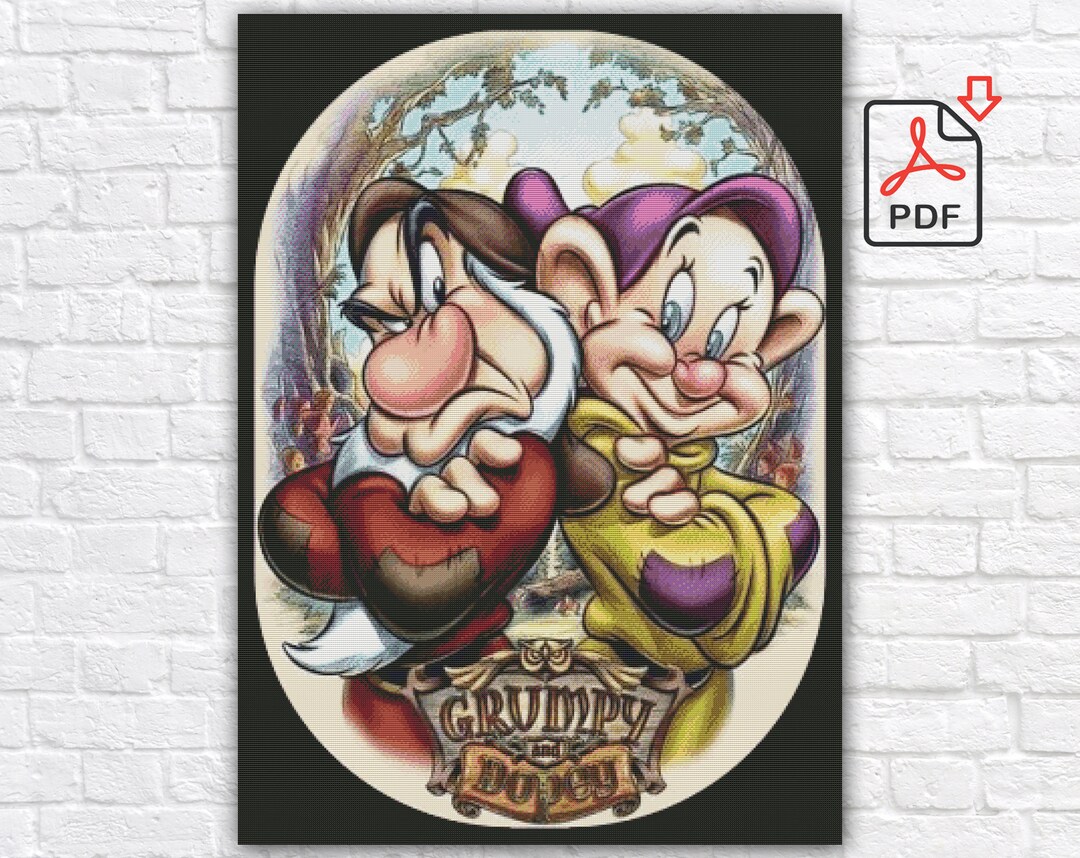 Grumpy and Dopey Cross Stitch Pattern / Snow White and 7 Dwarfs Digital ...