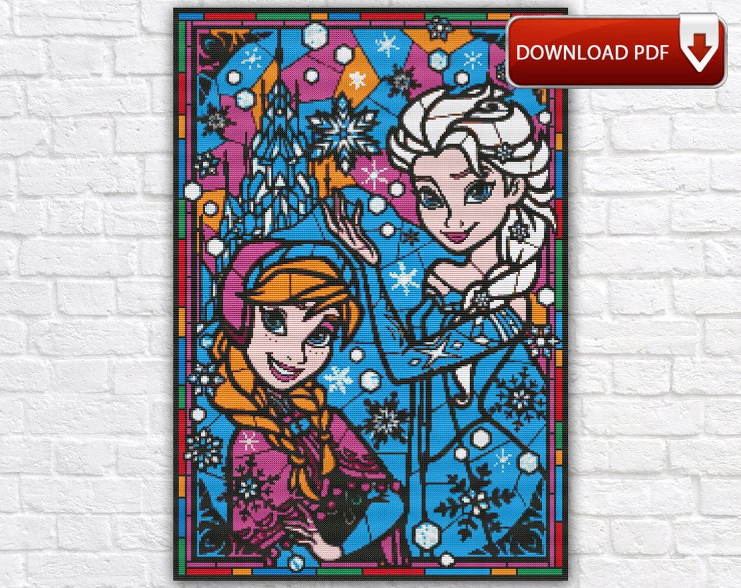 Frozen Stained Glass Cross Stitch Pattern / Elsa and Anna Cross Stitch ...