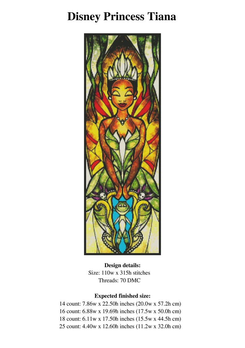 Princess Tiana Stained Glass Cross Stitch Pattern (PDF) - Etsy