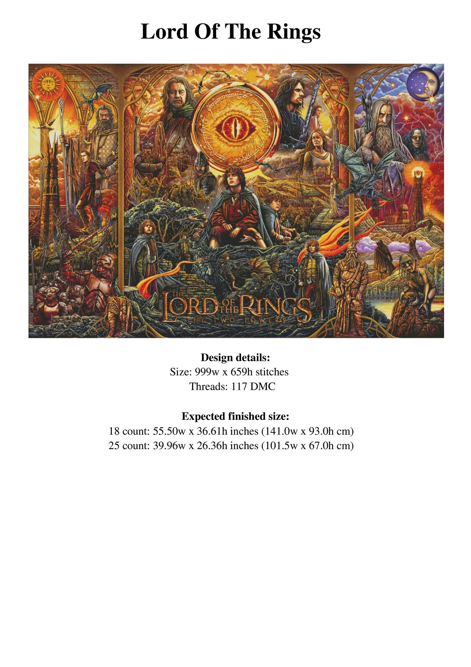 Lord of the Rings Cross Stitch Pattern, the Two Towers Embroidery ...