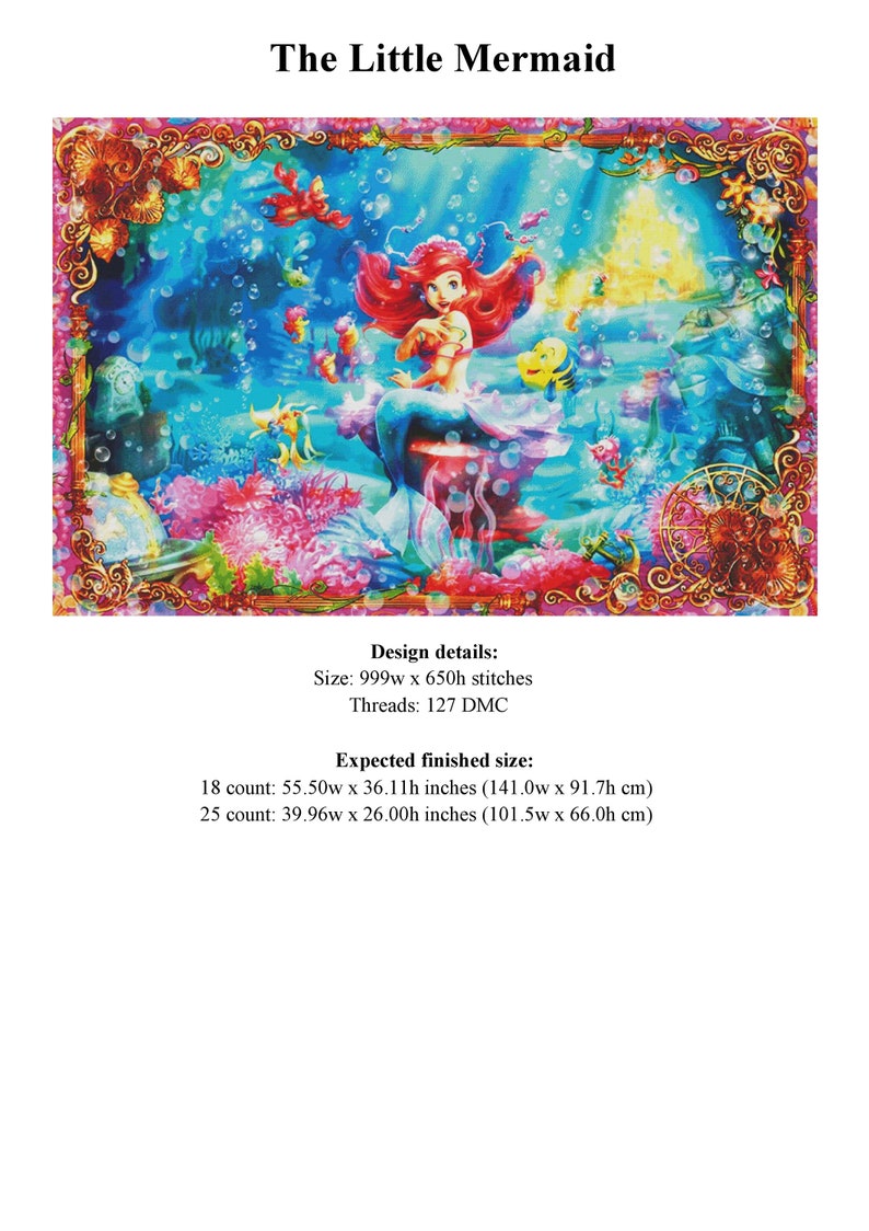 Ariel Cross Stitch Pattern: Little Mermaid Princess (PDF Pattern) - Etsy
