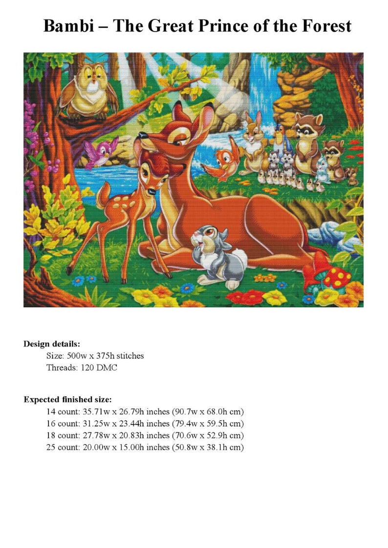 Bambi Cross Stitch Pattern / Cartoon Cross Stitch Pattern / Deer Cross ...