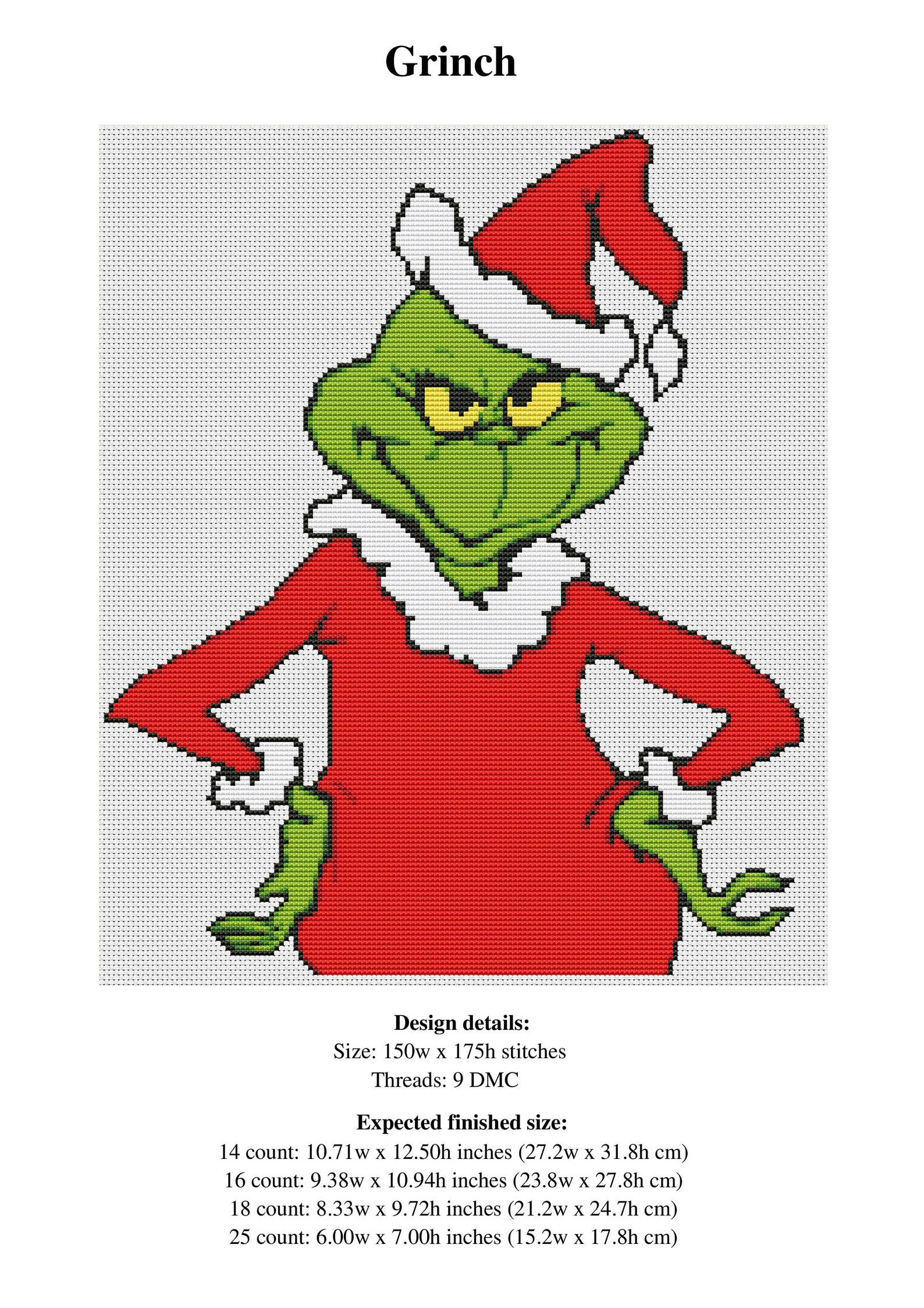 Grinch Cross Stitch Pattern, Christmas Embroidery PDF Chart, Instant ...