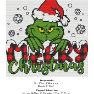 Grinch Cross Stitch Pattern, Christmas Embroidery Design, Digital ...
