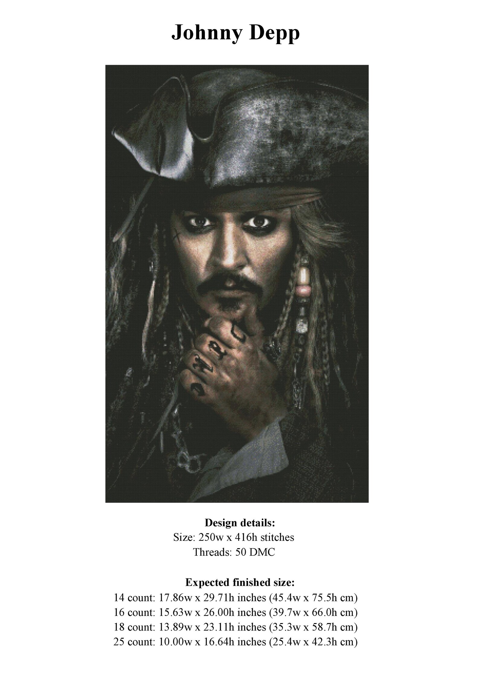 Johnny Depp Cross Stitch Pattern / Johnny Depp PDF Cross Stitch Chart ...