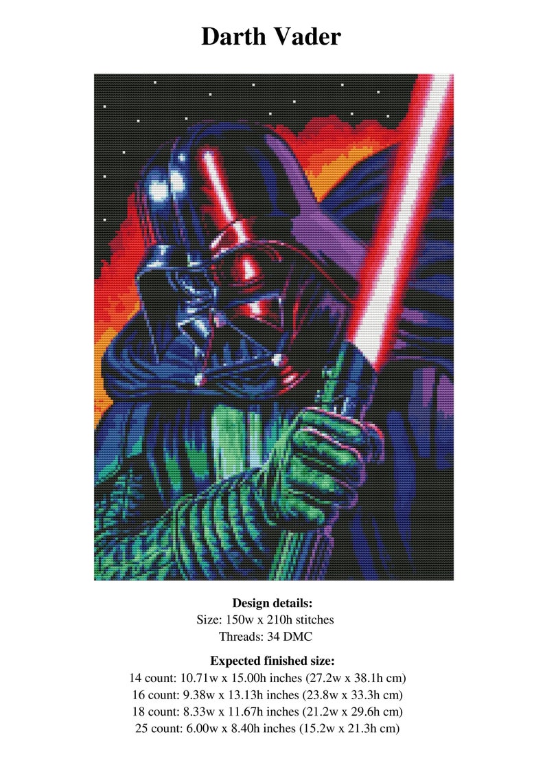 Darth Vader Cross Stitch Pattern / Star Wars Cross Stitch Pattern ...