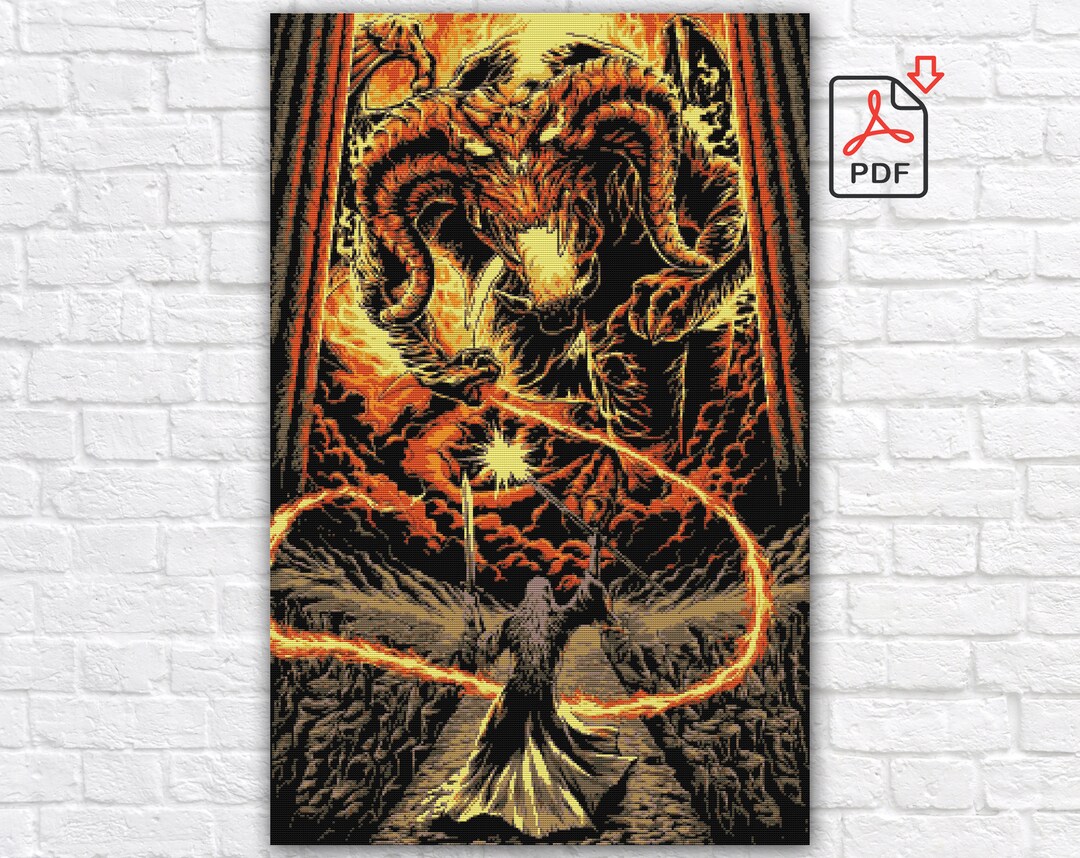 Lord of the Rings Cross Stitch Pattern, Balrog Embroidery Design ...