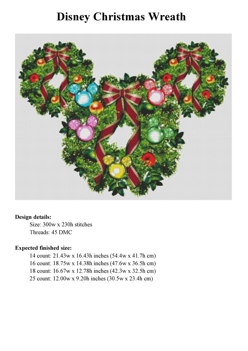 Christmas Wreath Cross Stitch Pattern / Mickey Mouse Cross Stitch Pattern / Cartoon PDF Cross ...