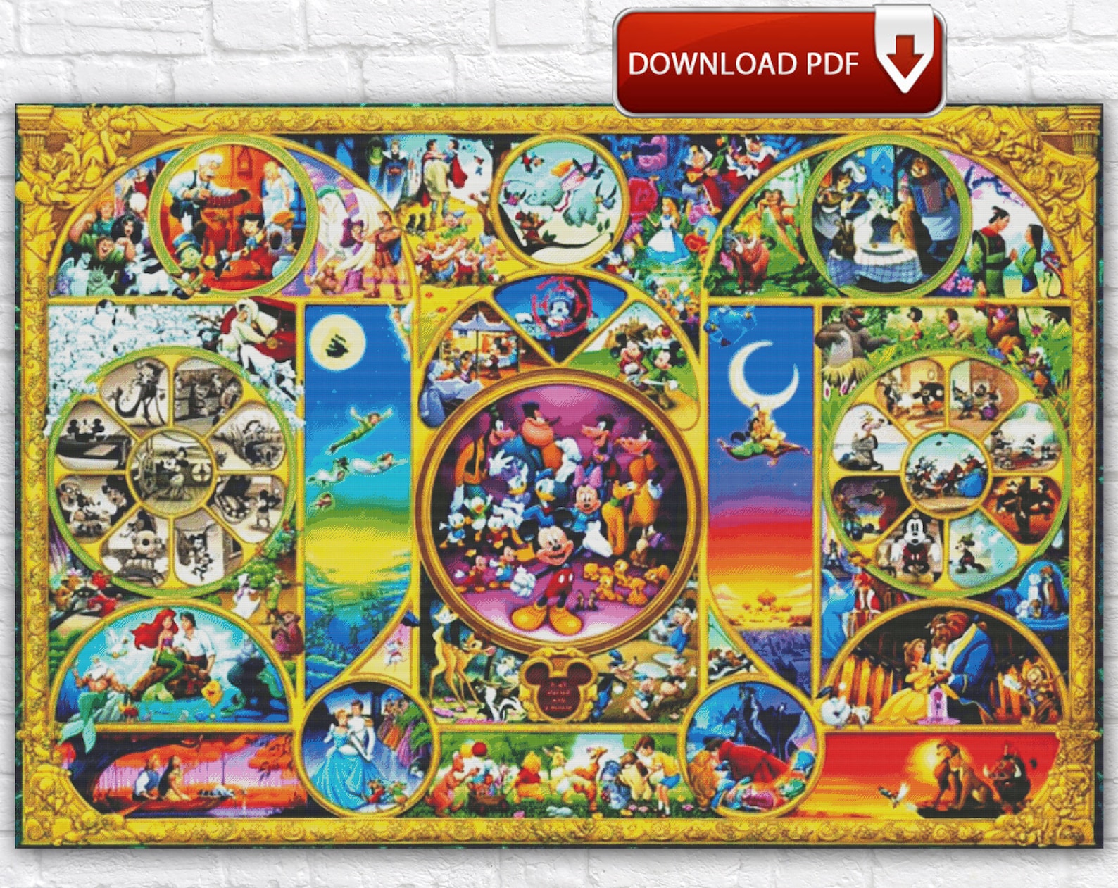 Cartoon Characters Cross Stitch Pattern / Large Stained Glass Cross ...