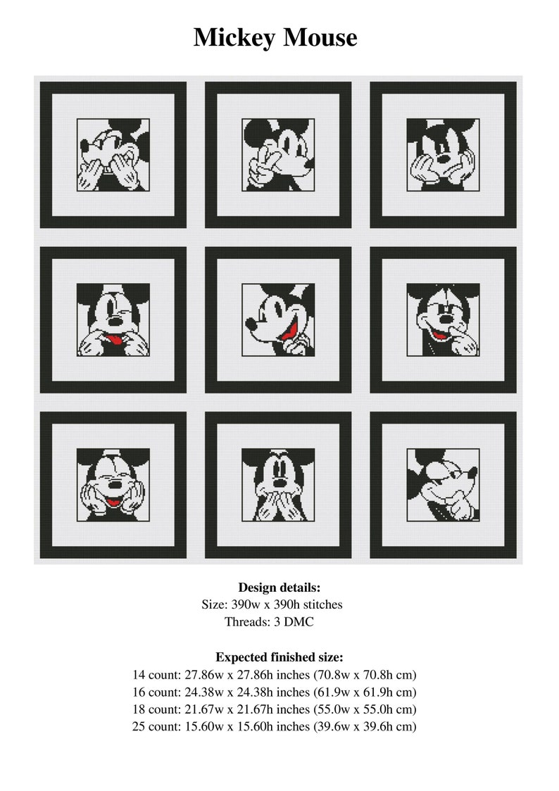 Mickey Mouse Cross Stitch Pattern / Cartoon Cross Stitch Pattern ...