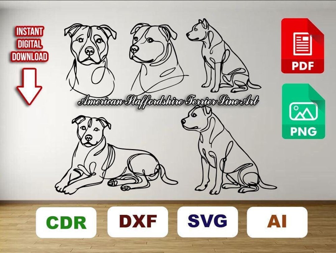 American Staffordshire Terrier Line Art Bundle – Engraving & Printing ...