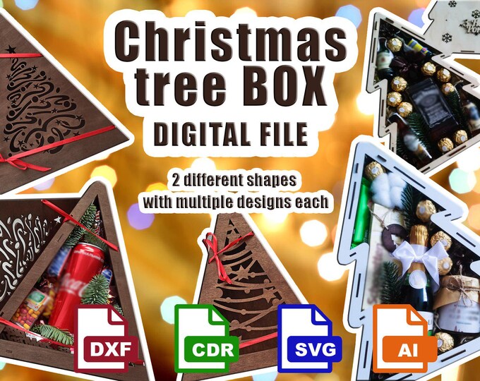 Árbol de Navidad Caja de regalo de madera decorativa Forma de árbol Caja de joyero cortada con ...