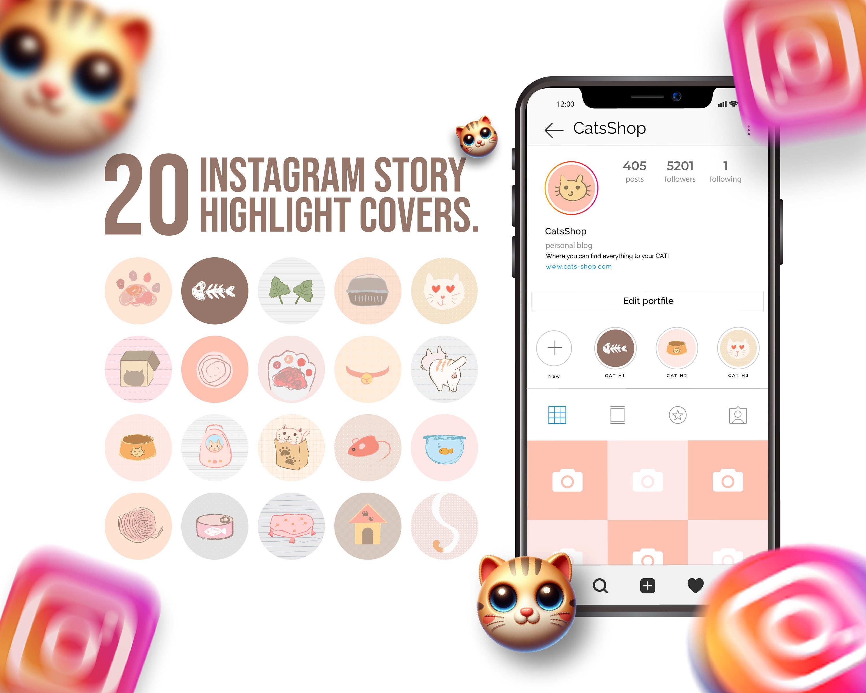 Watercolor Cats Life Instagram Highlight Icons | Watercolor ...