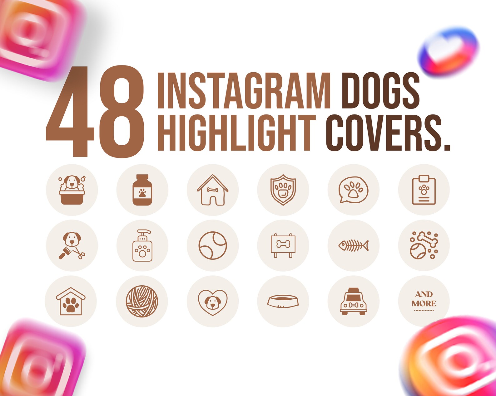 48 Dog Instagram Highlight Covers 48 Dog Illustrations on 3 Neutral ...