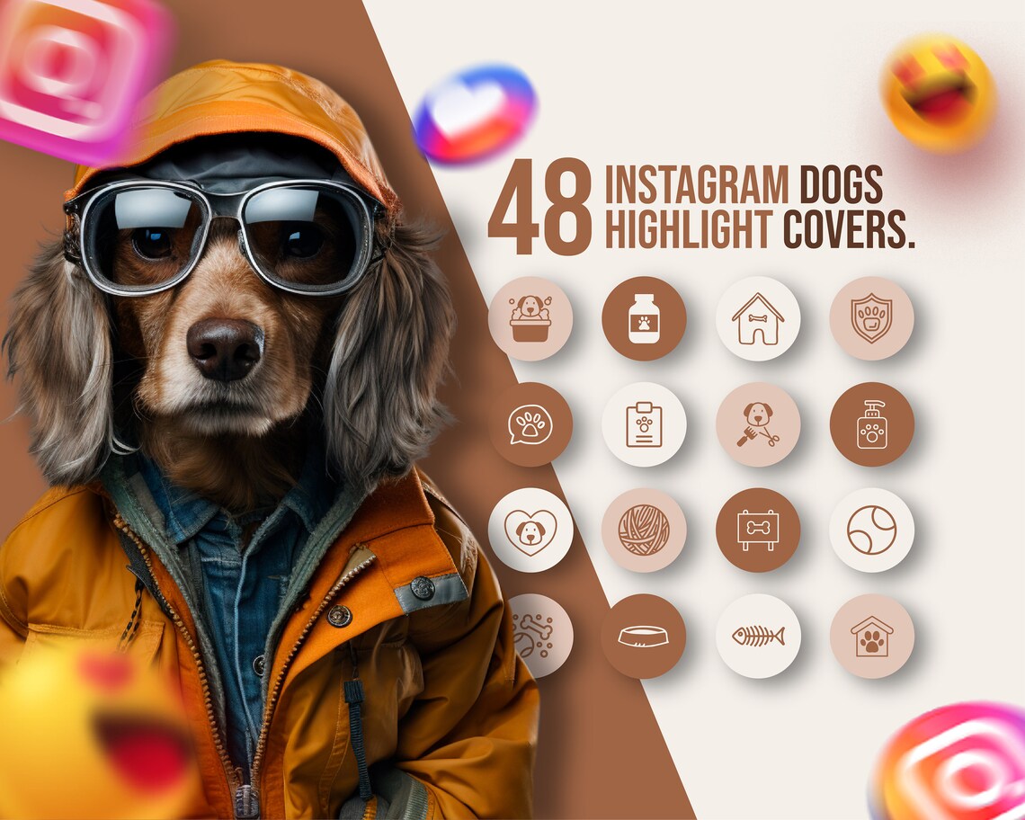 48 Dog Instagram Highlight Covers 48 Dog Illustrations on 3 Neutral ...