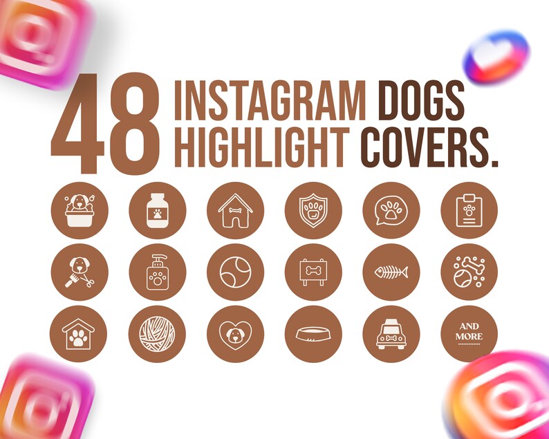 48 Dog Instagram Highlight Covers 48 Dog Illustrations on 3 Neutral ...