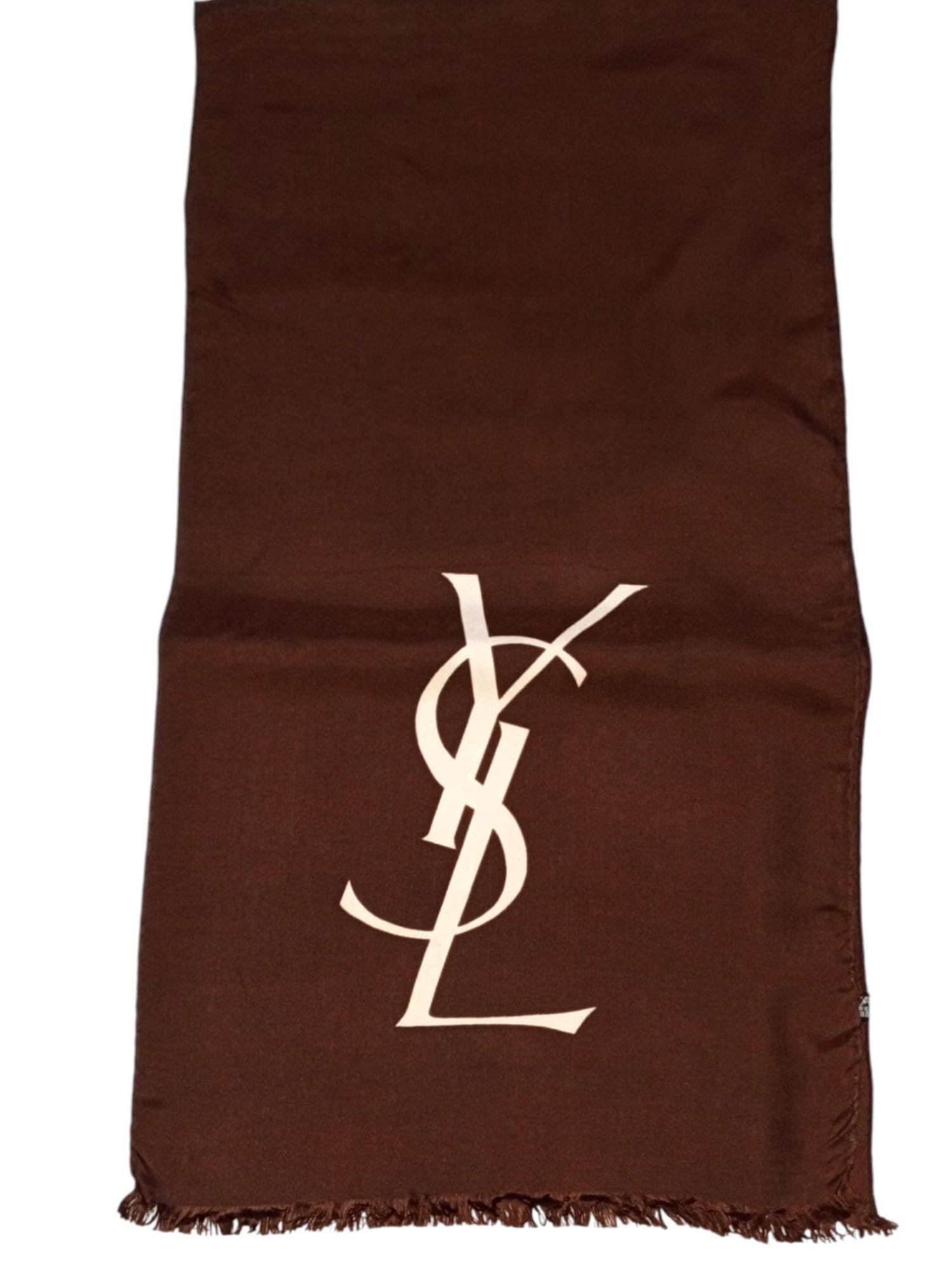 Yves Saint LAURENT YSL Paris France écharpe longue en soie marron ...