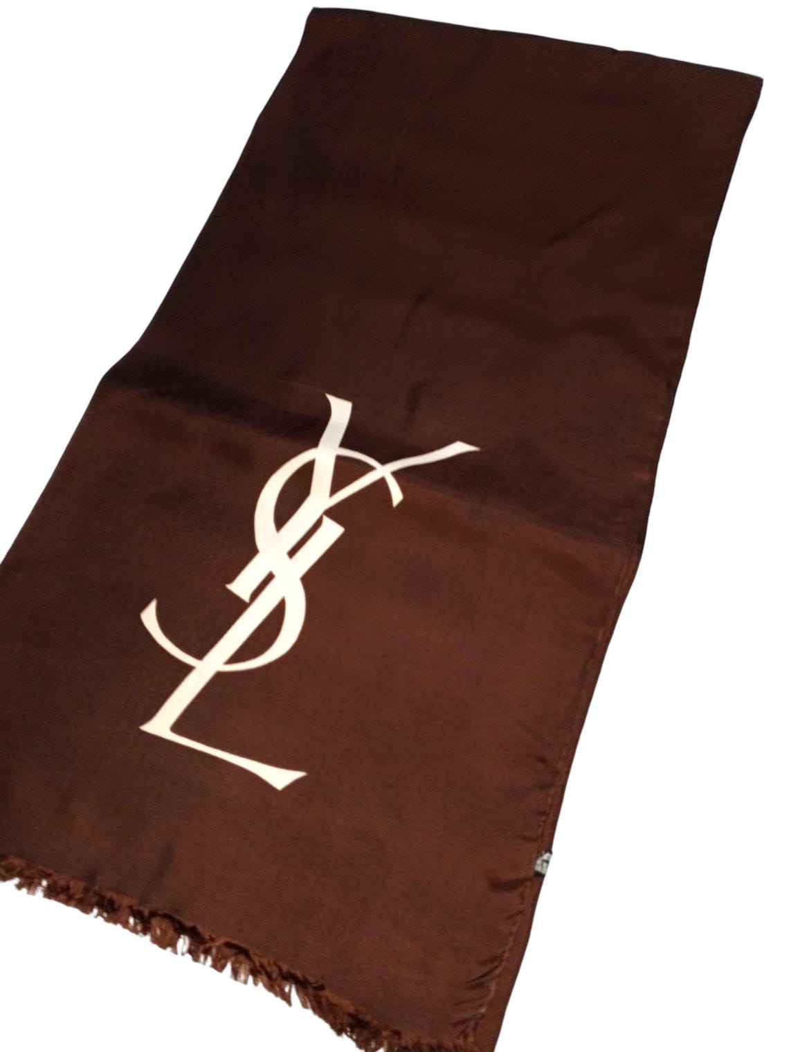 Yves Saint LAURENT YSL Paris France écharpe longue en soie marron ...