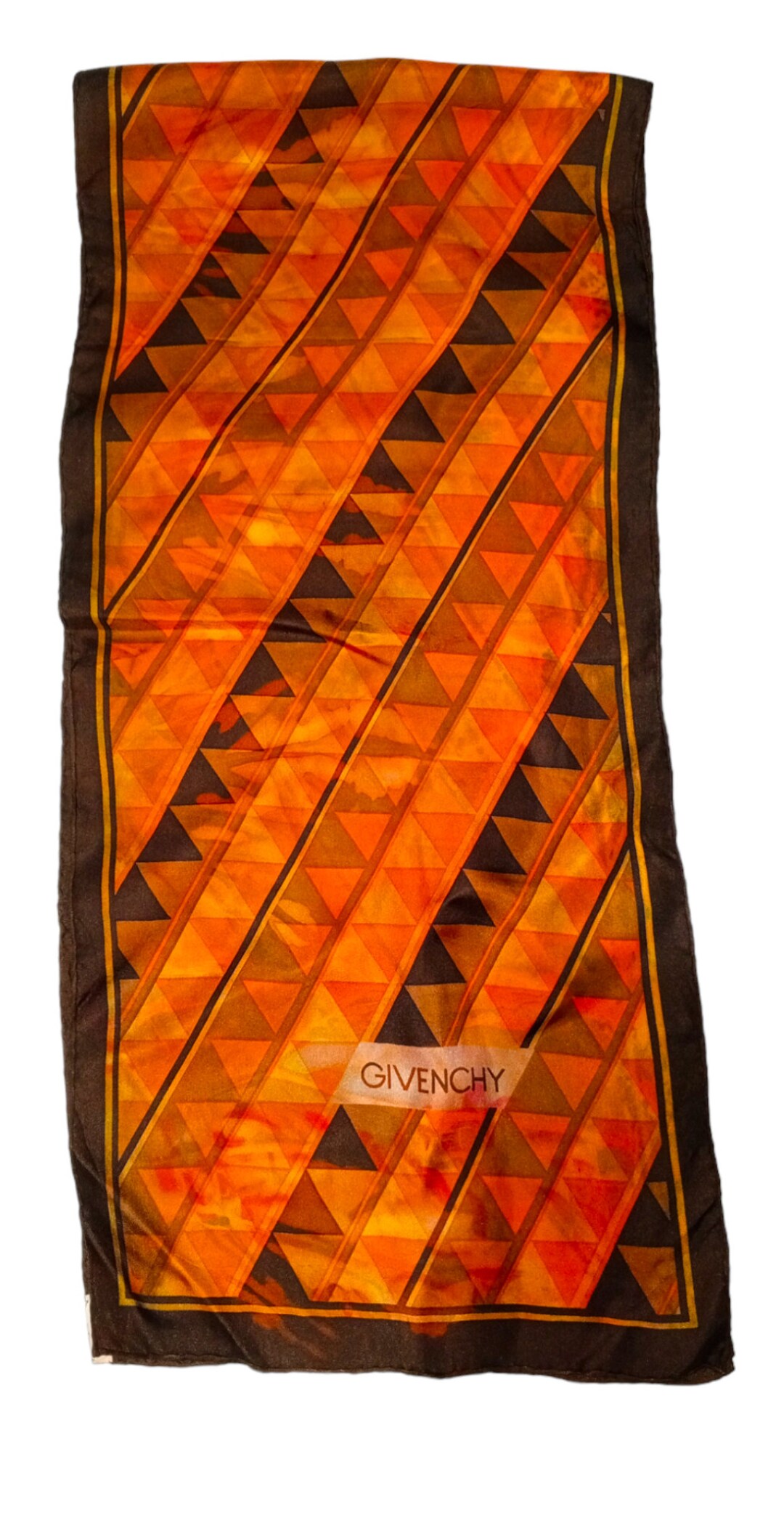 GIVENCHY PARIS Long Vintage Orange Brown Geometric Silk Scarf Wrap ...