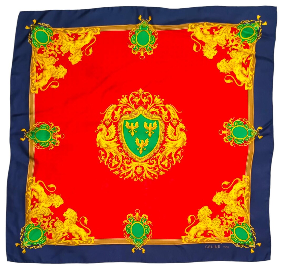 CELINE PARIS FRANCE Coat of Arms Emblem Lion Dragon Eagle Red Gold Blue ...