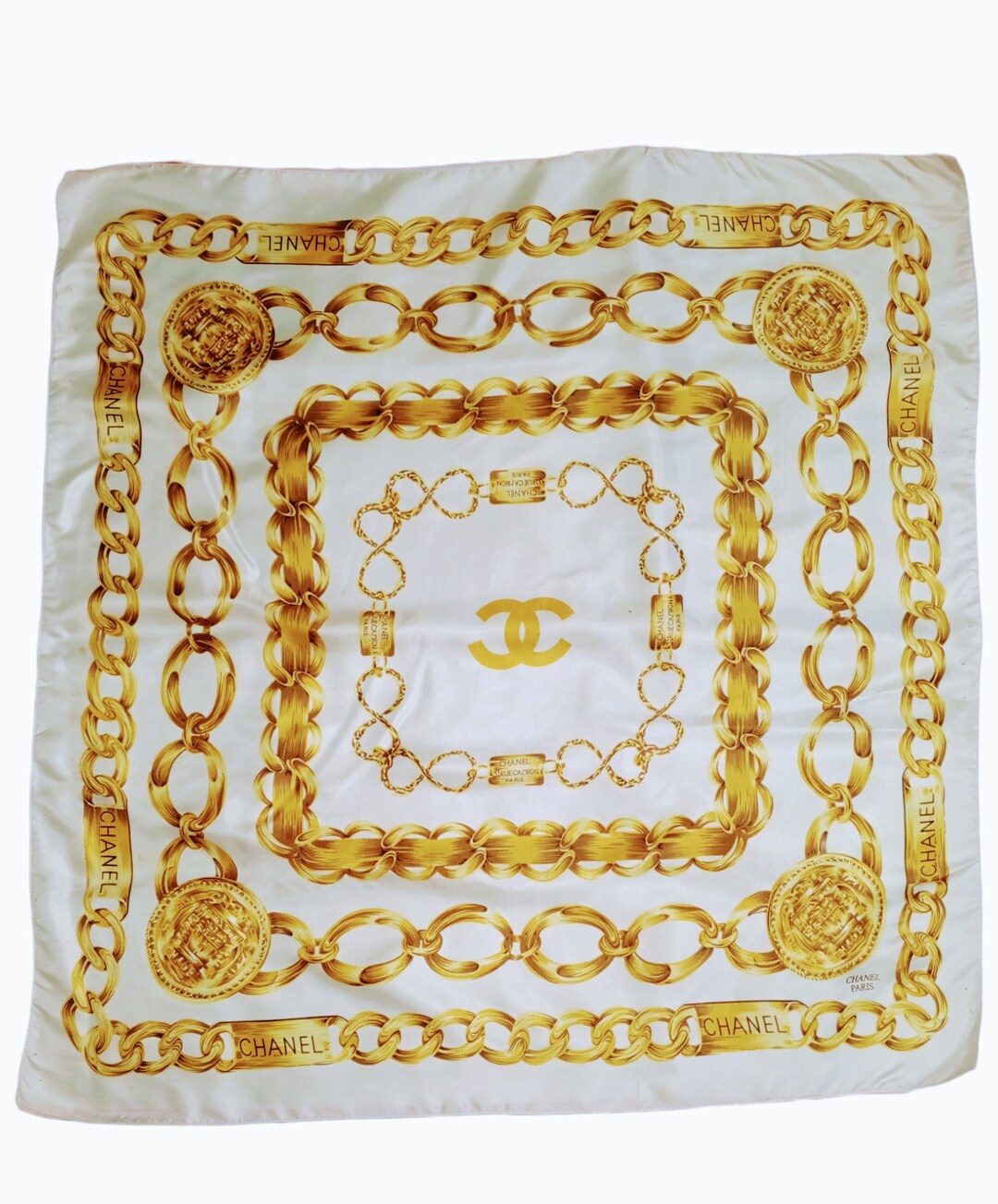 CC PARIS VINTAGE White Gold Chains Medallions Silk Scarf 34x34 - Etsy