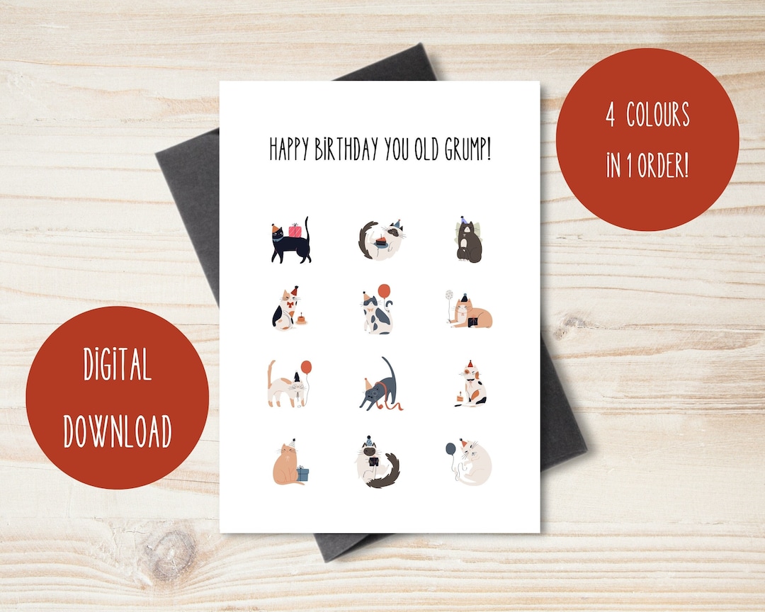 Digital Grumpy Cat Birthday Card Instant Download Funny Cat Lover Gift ...