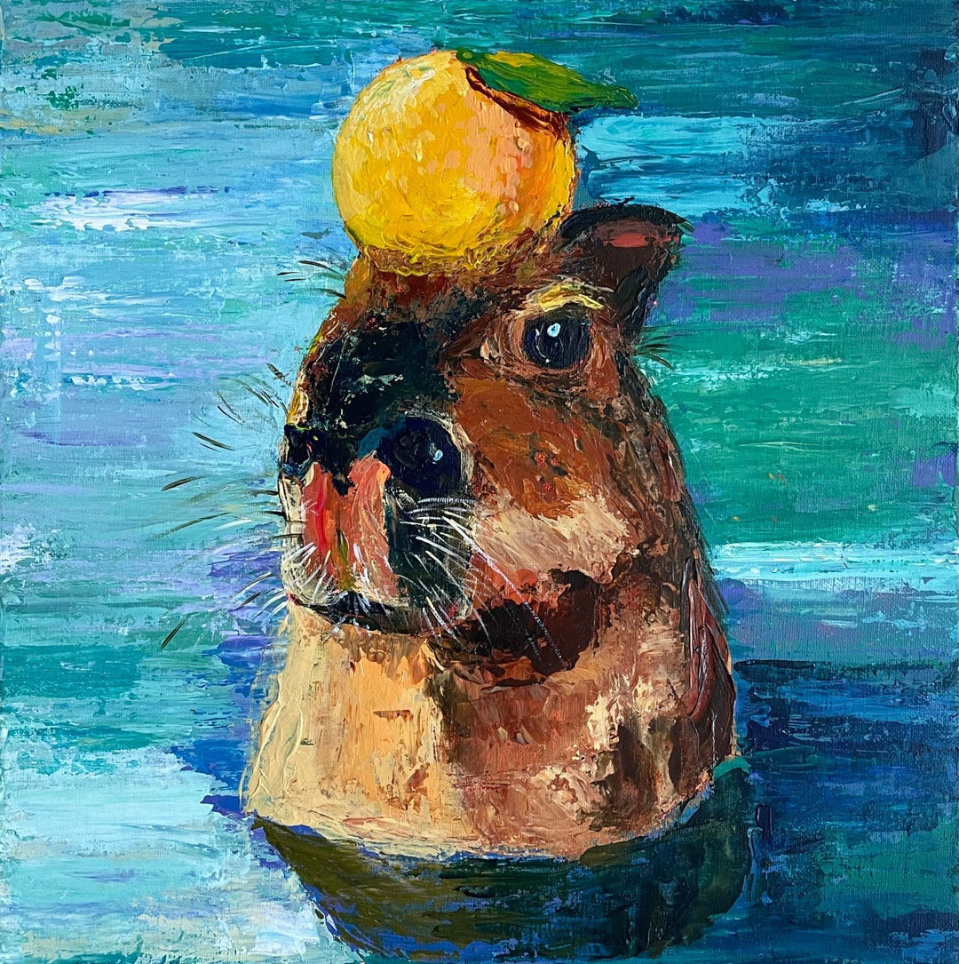 Original Capybara Yuzu Onsen Bath Contemporary Acrylic Painting on ...