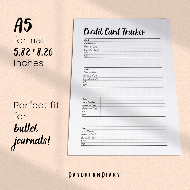 Credit Card Tracker Printable A5 PDF, Budget Planner Printable Planner ...