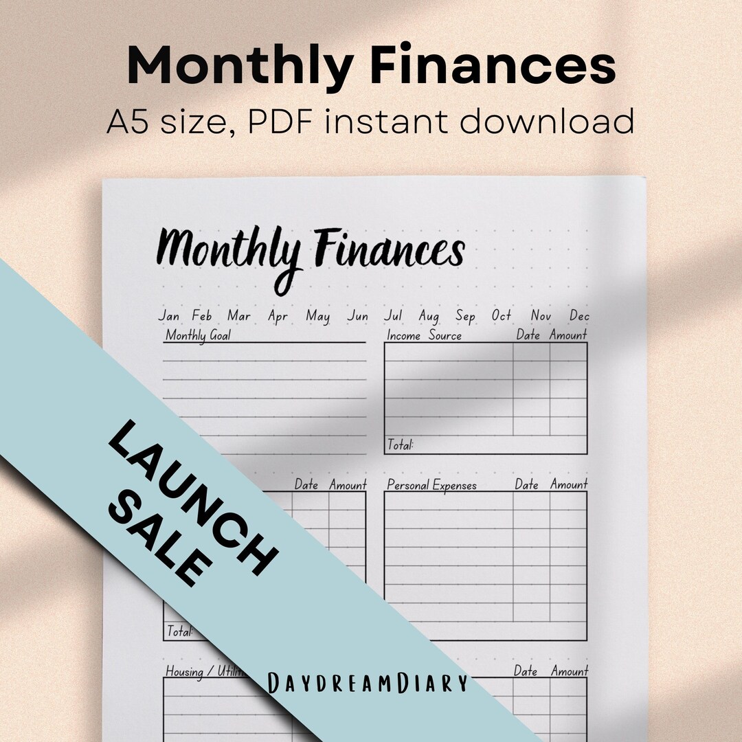 Monthly Finances Tracker Printable A5 PDF, Budget Planner Printable ...
