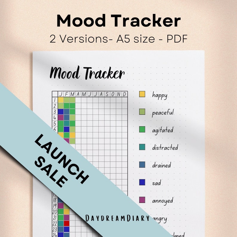Mood Tracker Printable Journal Page A5 PDF, Premade Bullet Journal ...