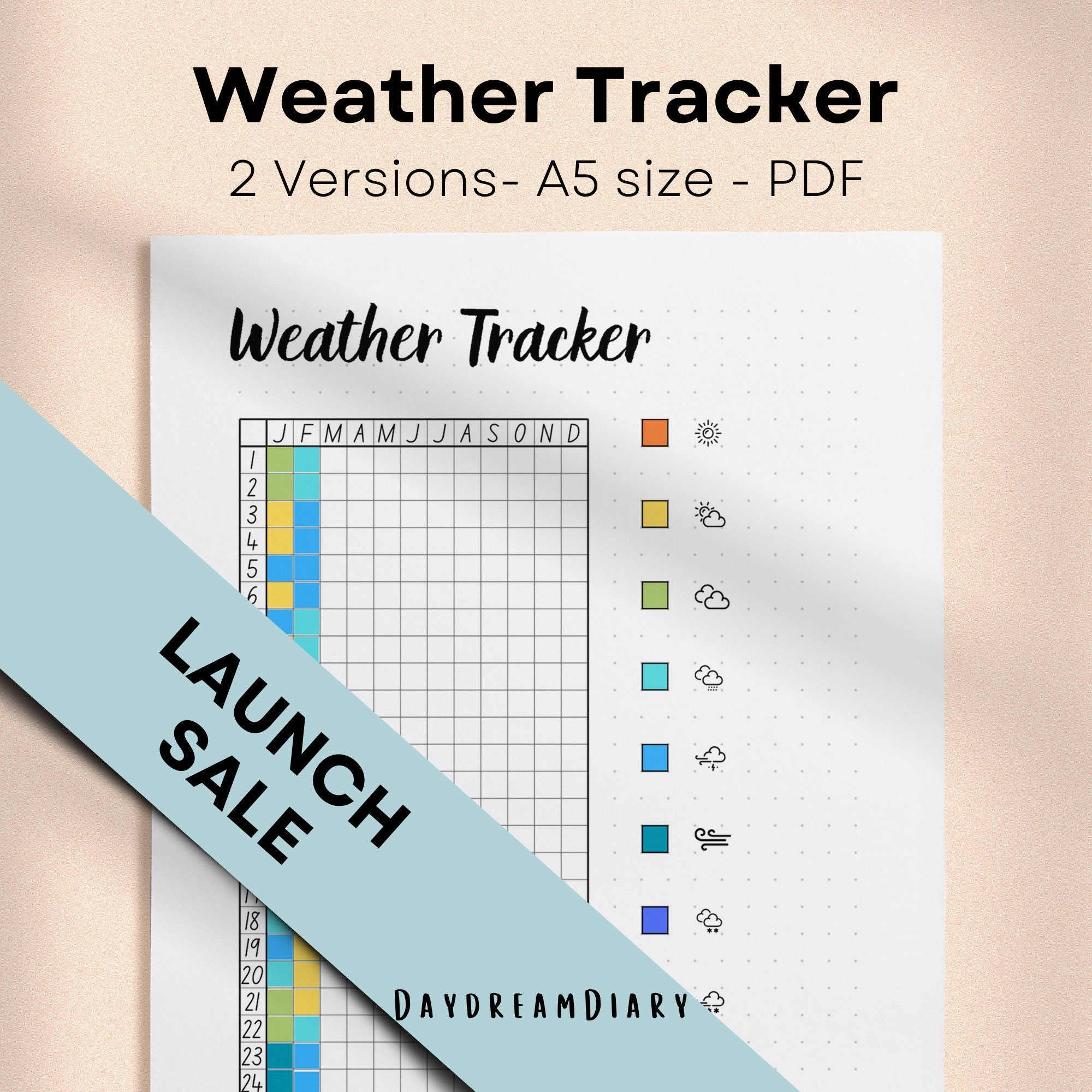 Weather Tracker Printable Journal Page A5 PDF, Premade Bullet Journal ...