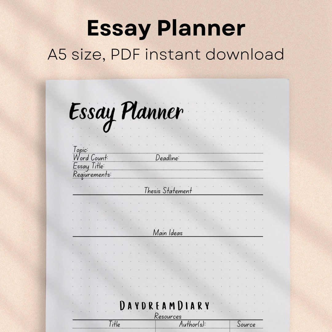 Essay Planner Printable A5 PDF, Student / Academic Printable Planner Template, A5 Binder Inserts ...