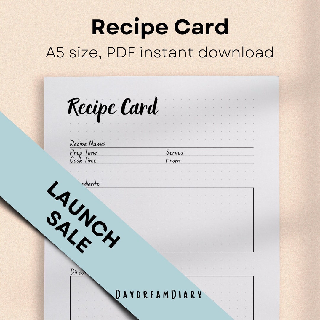 Recipe Card Printable A5 PDF Recipe Template, Grocery List, Meal Prep ...