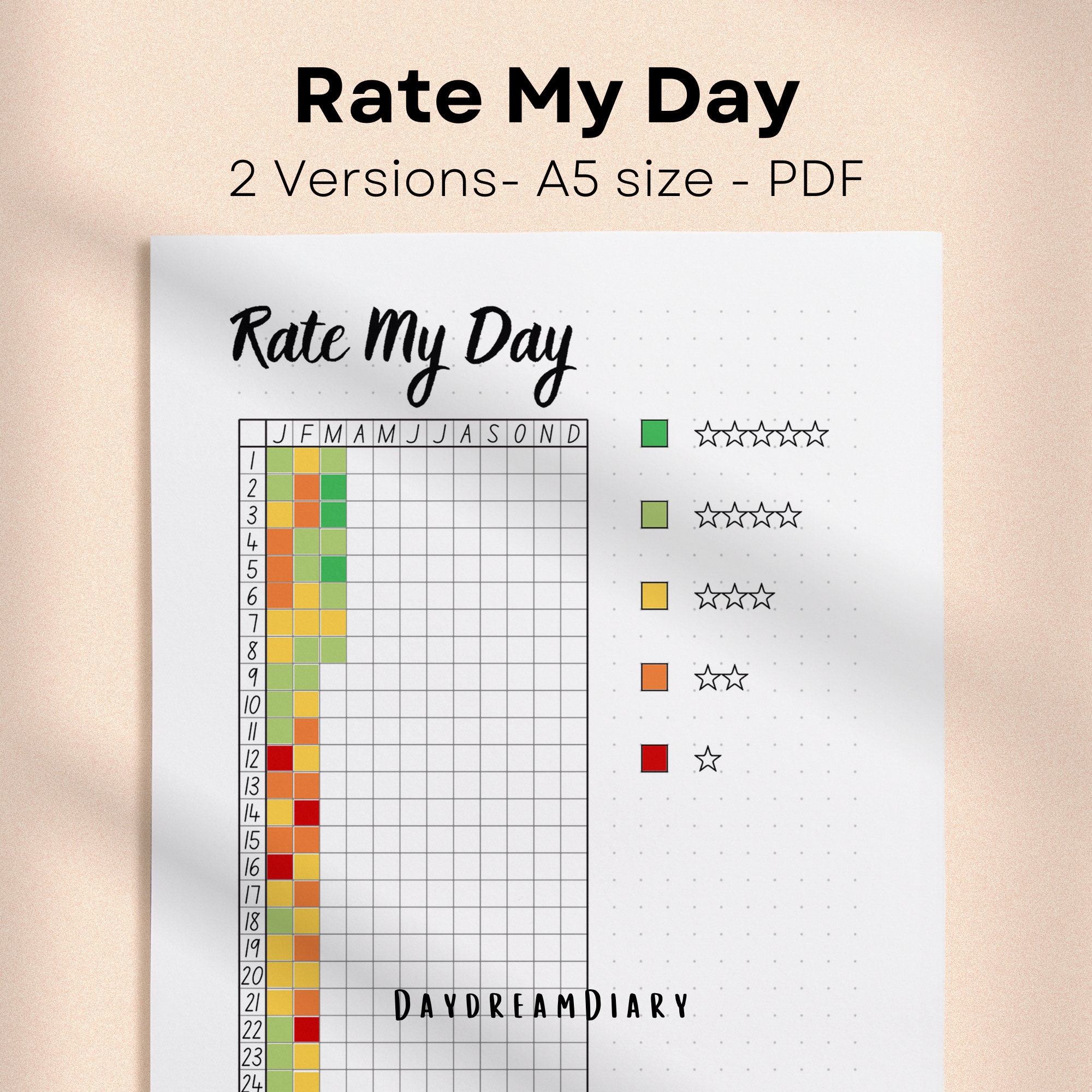 Rate My Day Printable A5 Bullet Journal Mood Tracker - Etsy