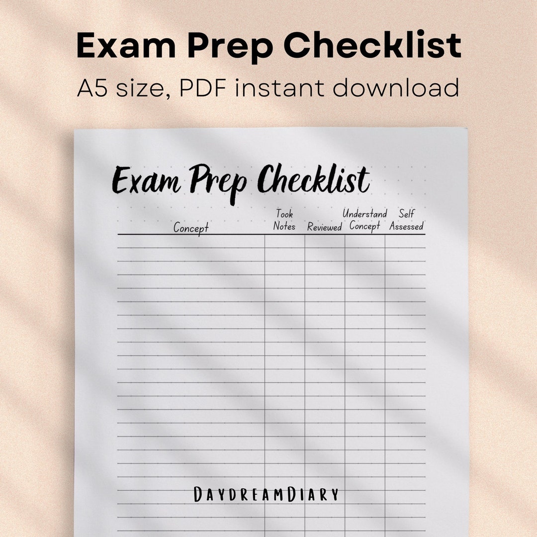 Exam Prep Checklist Tracker Printable A5 PDF, Student Academic ...