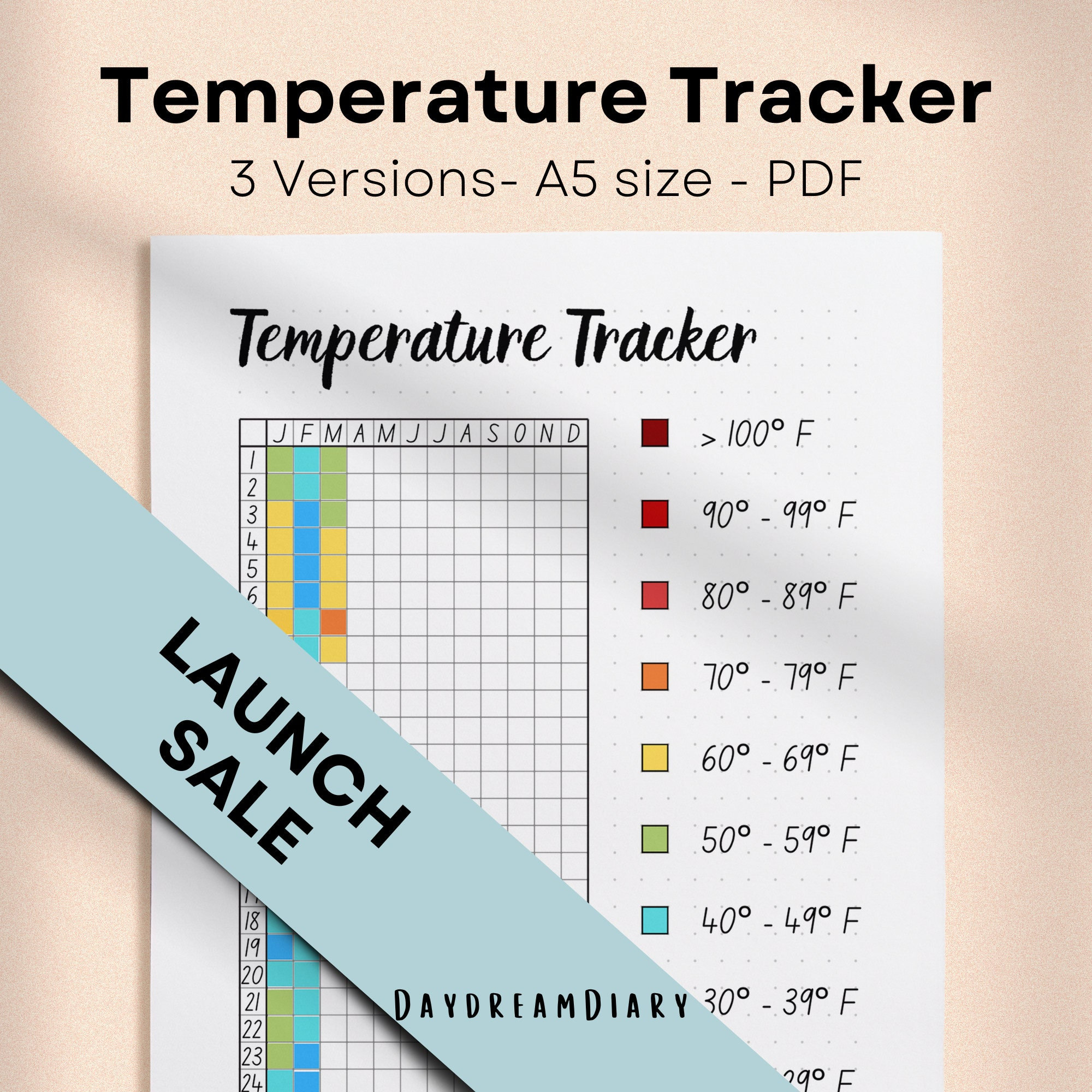 Temperature Tracker Printable Journal Page A5 PDF, Premade Bullet ...